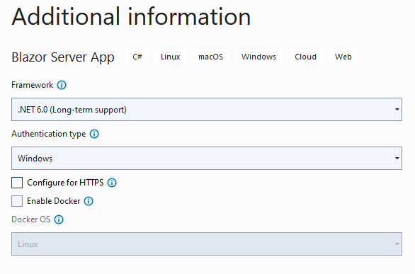 Blazor Server - Windows Authentication Type is not built/initialized during project creation ...