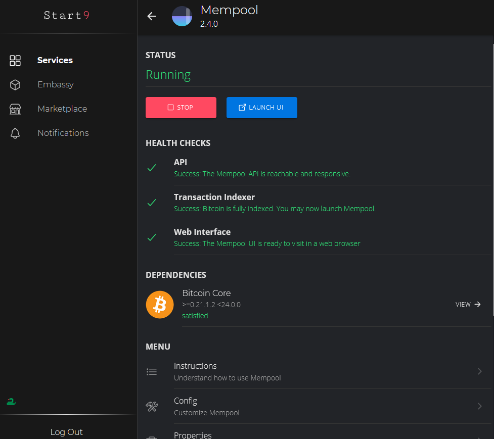 Mempool Marketplace listing includes required dependencies that do not display on the services ...