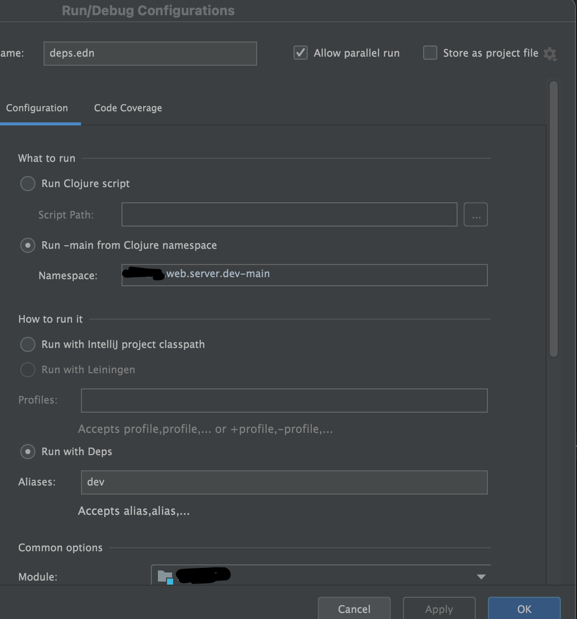Run configuration with deps.edn alias fails · Issue #2617 · cursive-ide/cursive · GitHub