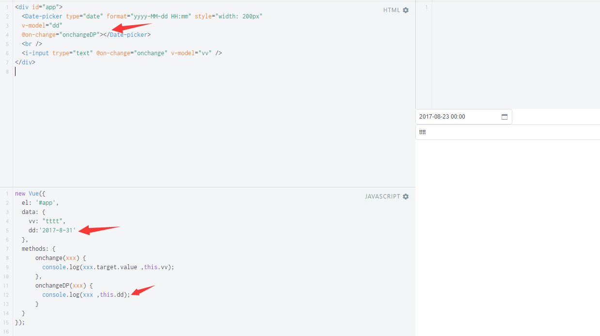 DatePicker的on-change事件所带参数与组件绑定到的数据不一致 · Issue #1745 · iview/iview · GitHub