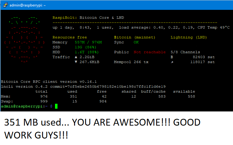 With Bitcoin Core 0.16.1 and LND 0.4.2 ram usage is very low on Raspberry Pi 3 B Plus · Issue ...