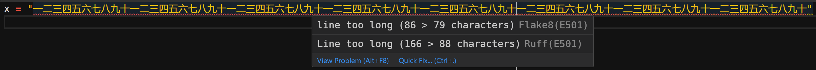 Ruff treats every Chinese character as two and often falsely reports ...