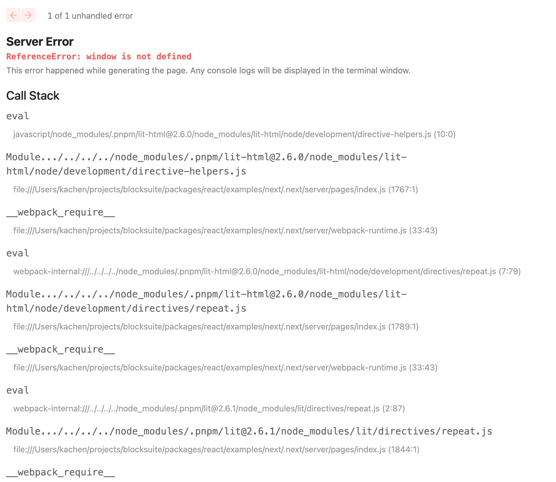 Unable to start the react next.js example · Issue #1398 · toeverything/blocksuite · GitHub