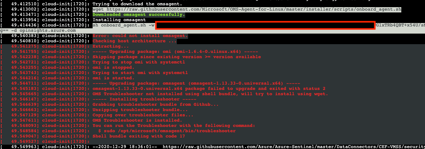 Issue with with OMS Agent Install for CEF-VMSS · Issue #1539 · Azure/Azure-Sentinel · GitHub