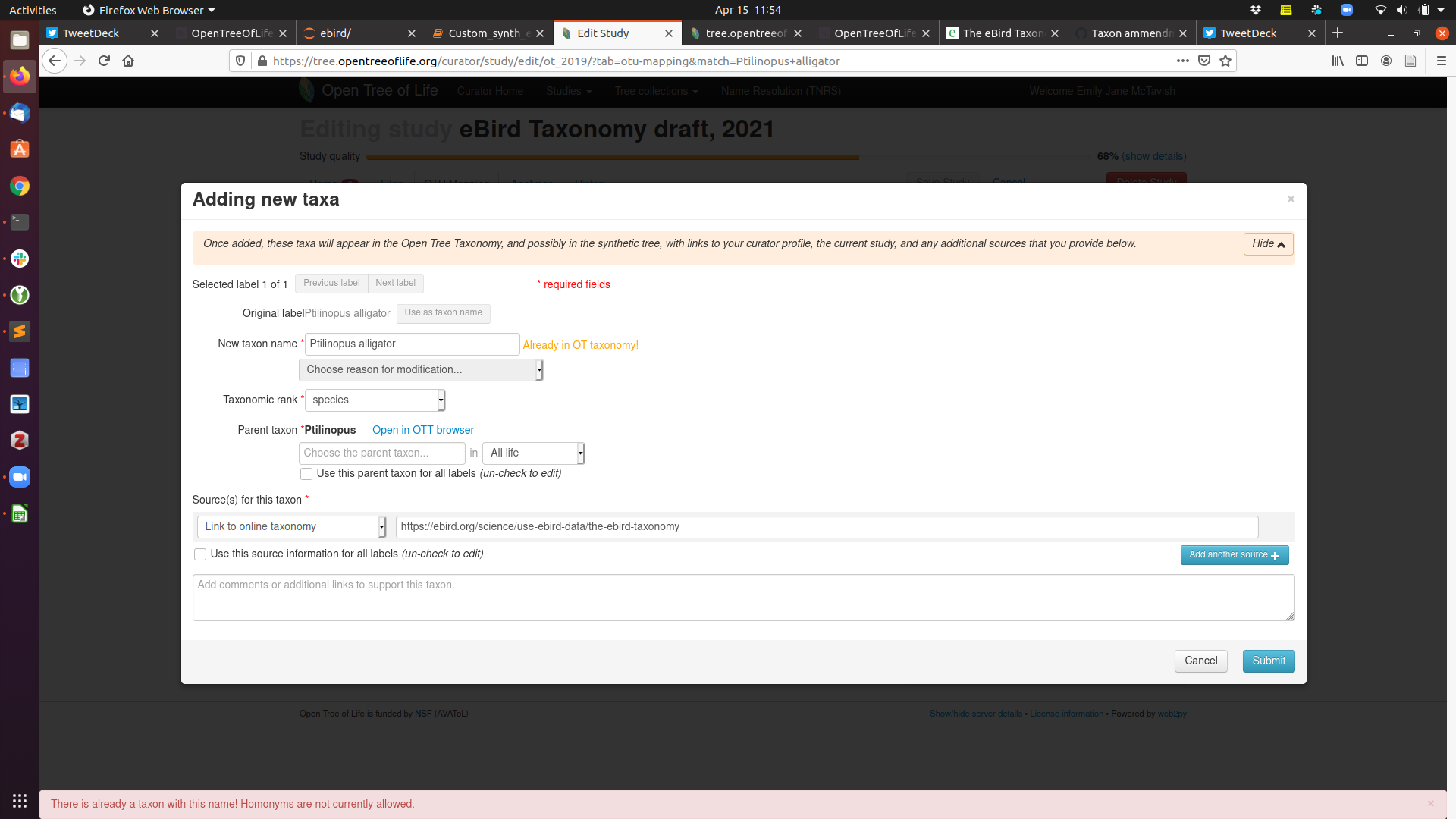 Taxon ammendment weird behavior · Issue #1260 · OpenTreeOfLife/opentree ...