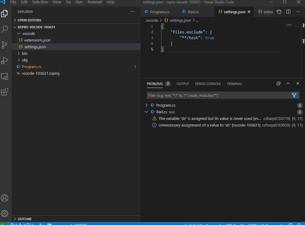 Problems pane ignores "Hide Excluded Files" option · Issue #103631 · microsoft/vscode · GitHub