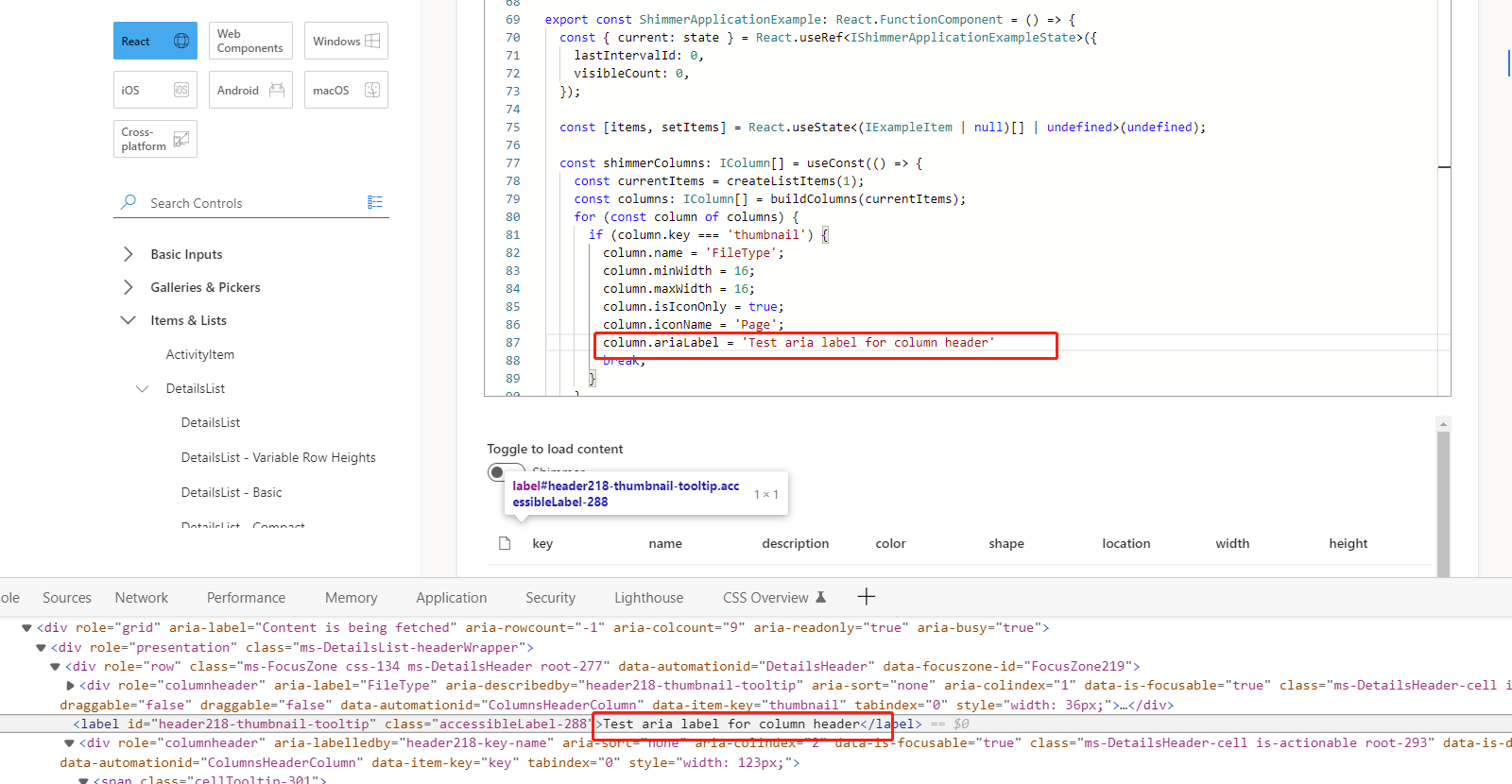 DetailsList column header can't show aria label correctly after calling ...