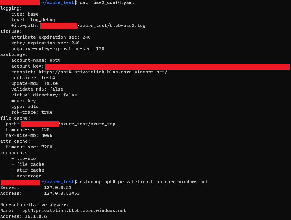 Blobfuse2 failed to connect to private endpoint in adls connection type but works in block type ...