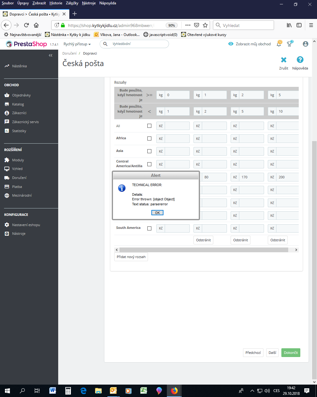 "TECHNICAL ERROR: parsererror" when adding a carrier weight range · Issue #11240 · PrestaShop ...