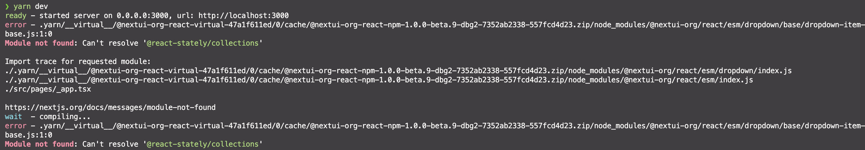 Bug Yarn Pnp `react Statelycollections` Module Not Found Error