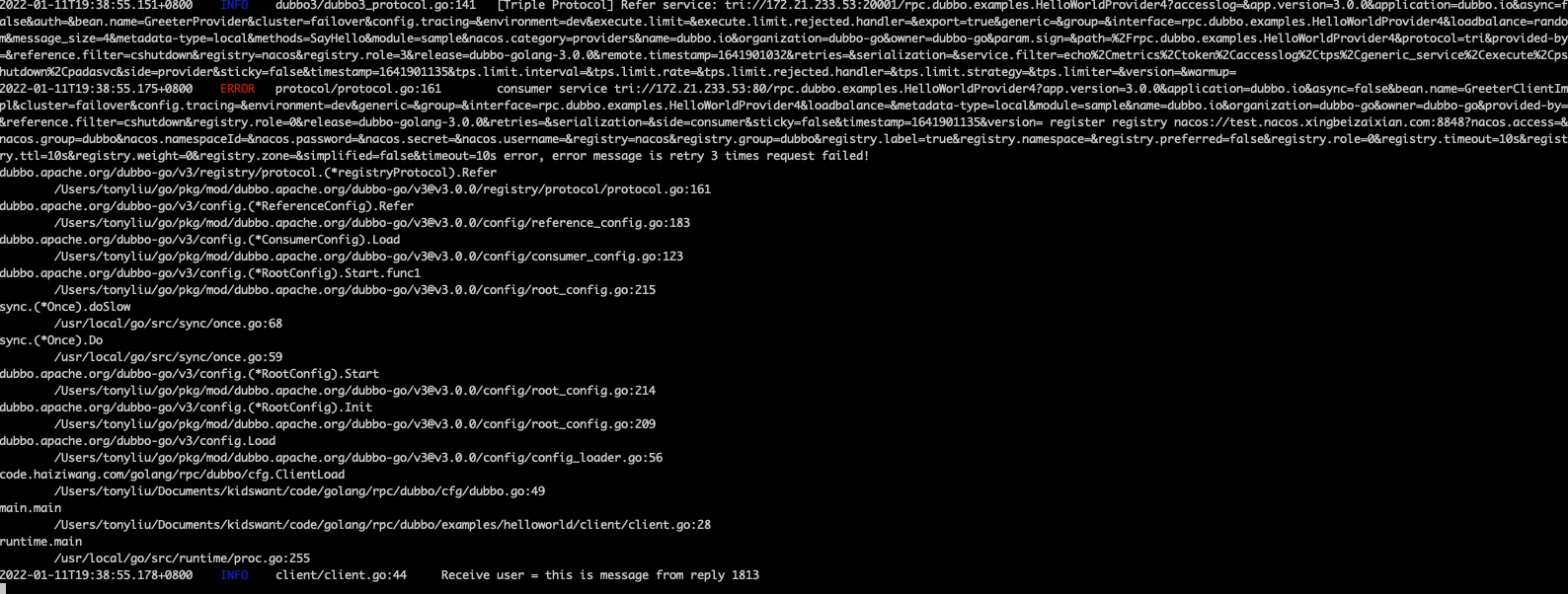 nacos+grpc client 启动报错，可以正常访问 · Issue #1708 · apache/dubbo-go · GitHub