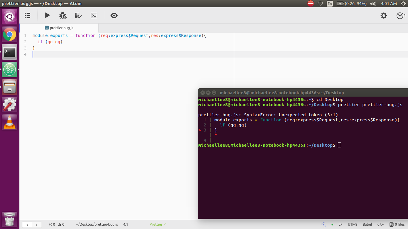 Notify User In A Failed Formatting Attempt · Issue 259 · Prettierprettier Atom · Github