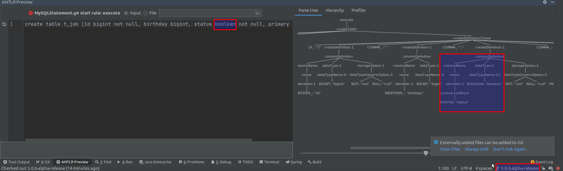 jpa+hsql ; no viable alternative at input 'boolean' ; no viable alternative at input 'time ...