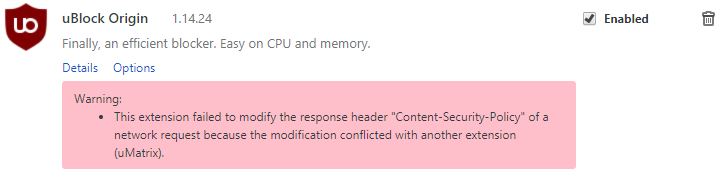 [Bug] uMatrix and uBlock CSP Conflict · Issue #3468 · gorhill/uBlock · GitHub