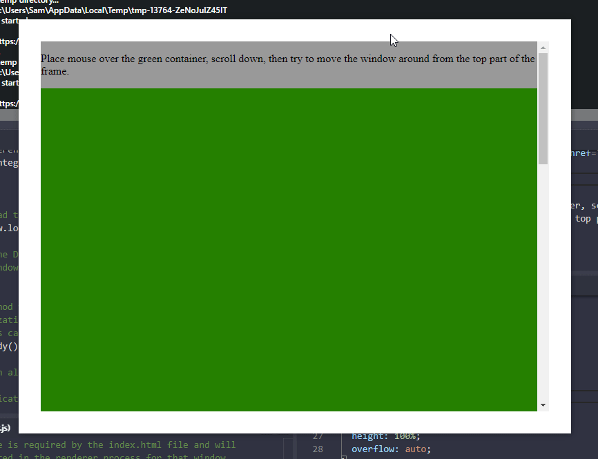 no-drag app region ignores scrollable element occlusion · Issue #27528 ...