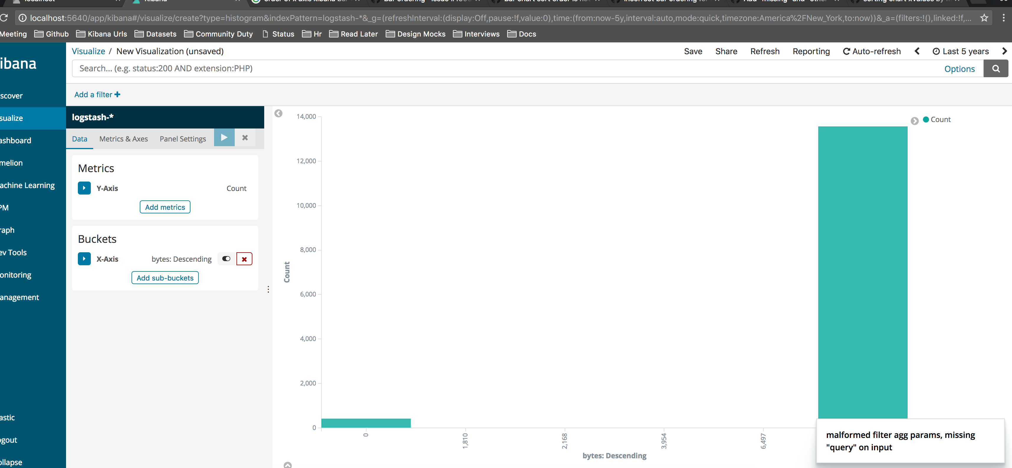 Malformed Filter Agg Params Missing Query On Input Error Creating Histogram · Issue 17799