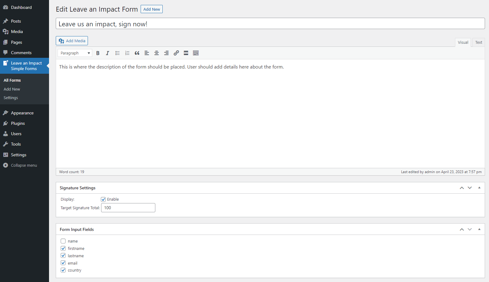 GitHub - renstanforth/leave-an-impact-form: This is a simple petition form plugin designed for ...
