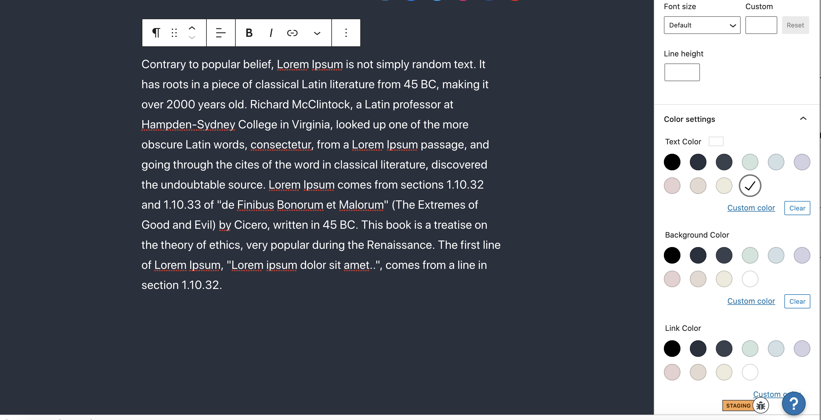 Twenty Twenty One: Dark mode and default text color options in paragraph block too similar ...