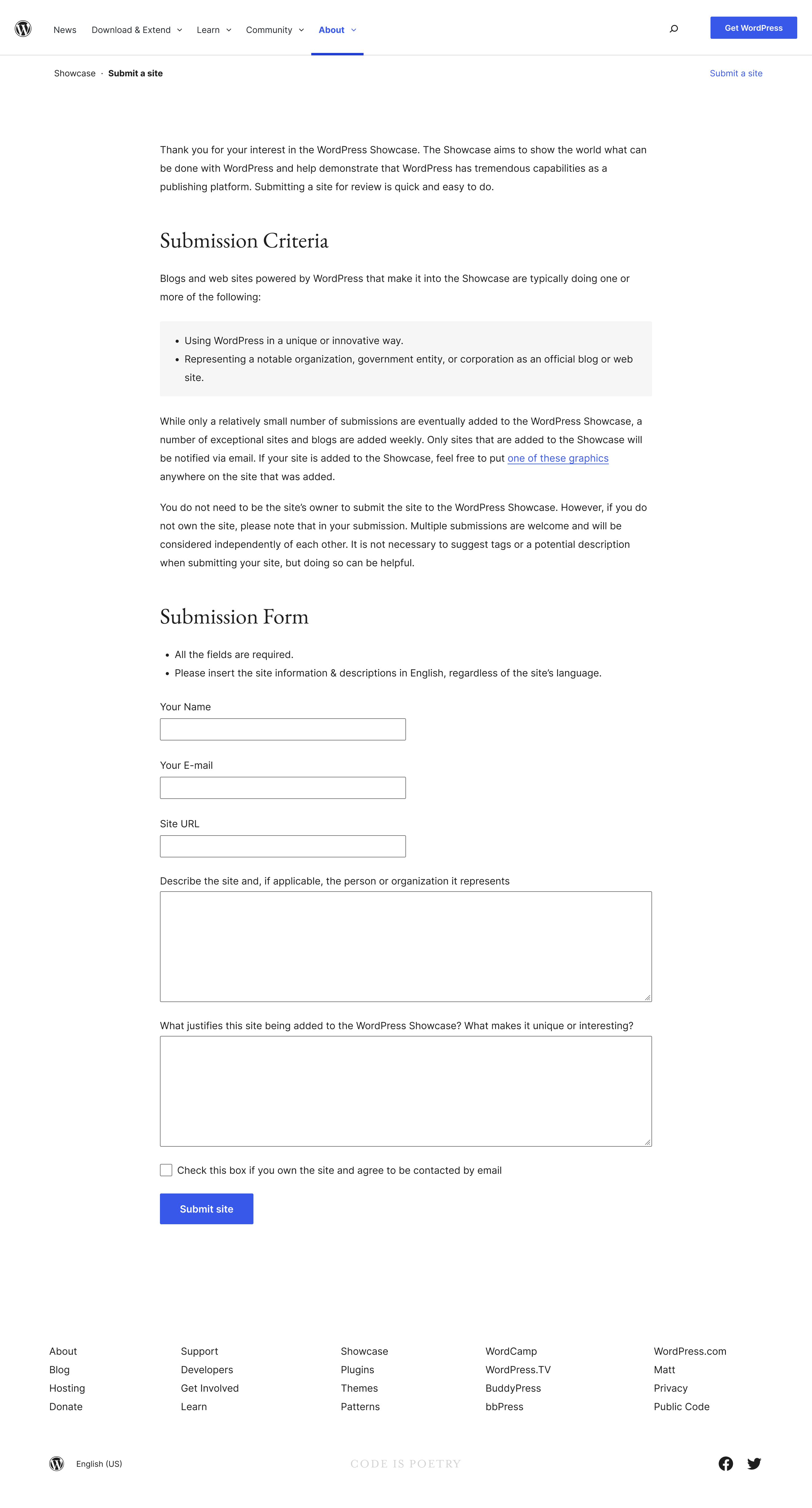 Layout: Submit · Issue #7 · WordPress/wporg-showcase-2022 · GitHub