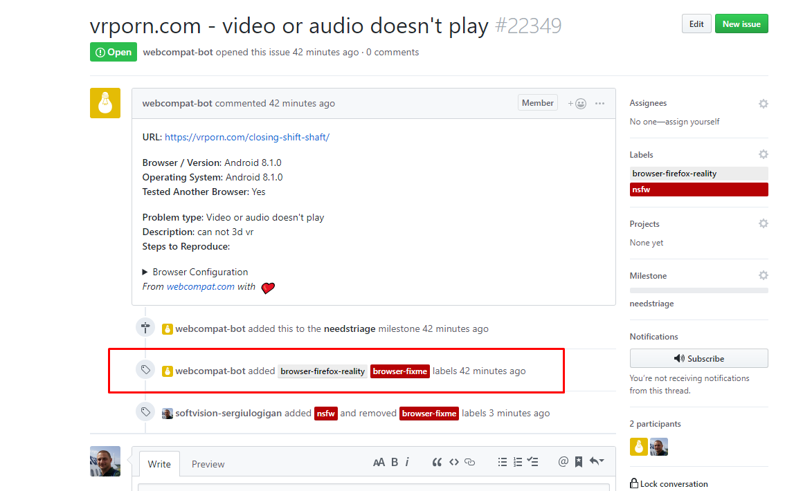 Firefox Reality issues get a browser-fixme label · Issue #2728 · webcompat/webcompat.com · GitHub