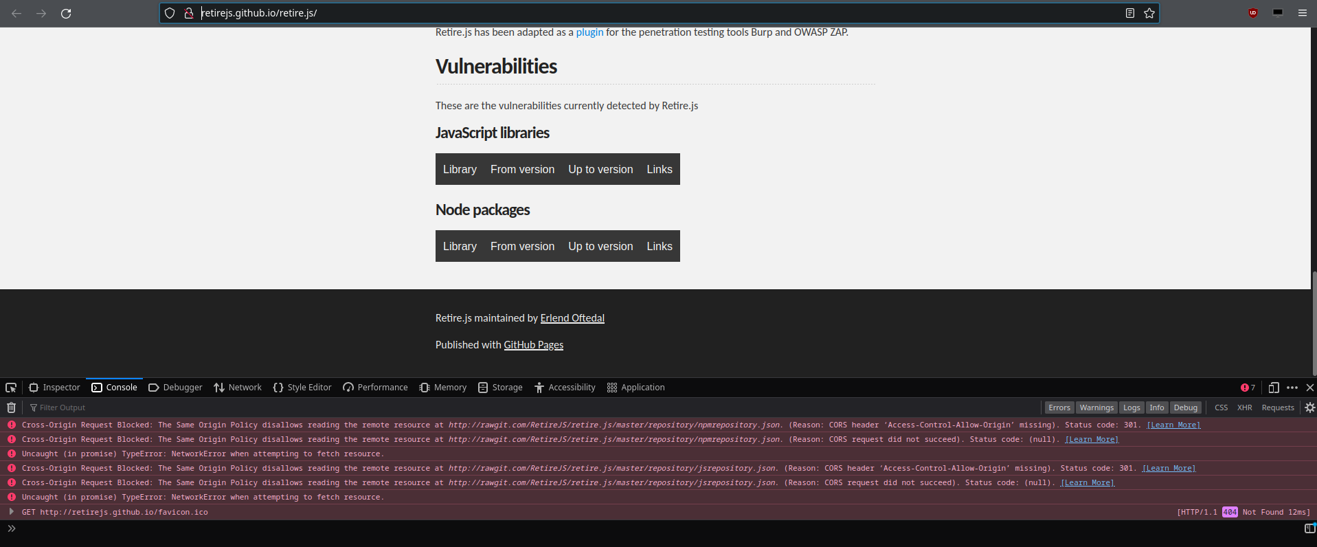 Website on GH Pages and CORS · Issue #365 · RetireJS/retire.js · GitHub