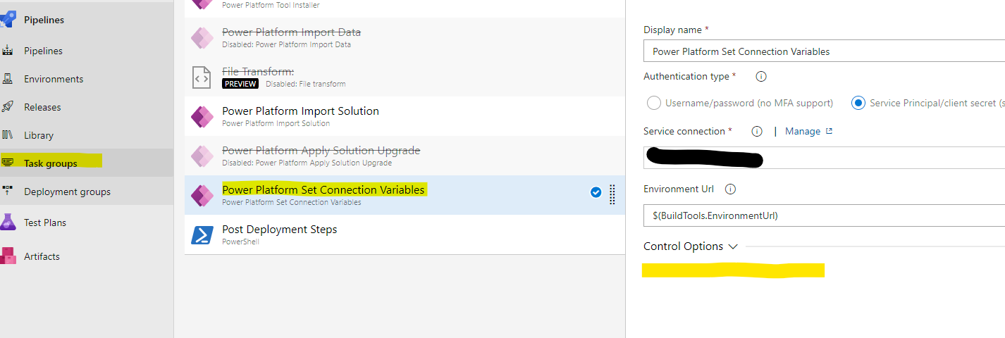 When adding PowerPlatformSetConnectionVariables@2 to a Task Group, Output Variables section is ...