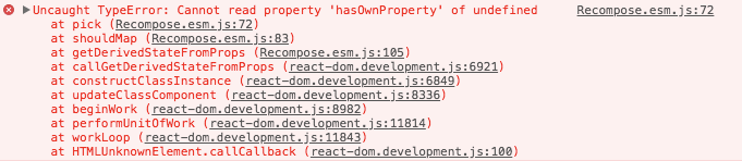 withPropsOnChange with react@16.3: Cannot read property 'hasOwnProperty' of undefined · Issue ...