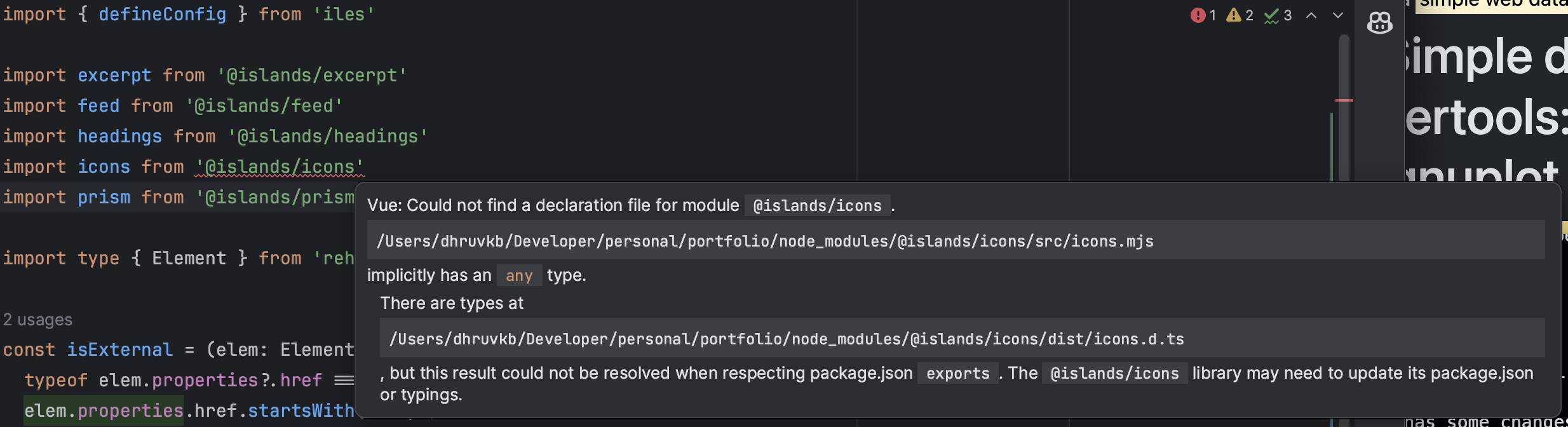 TypeScript cannot find a declaration file for module `@islands/icons` · Issue #261 · ElMassimo ...