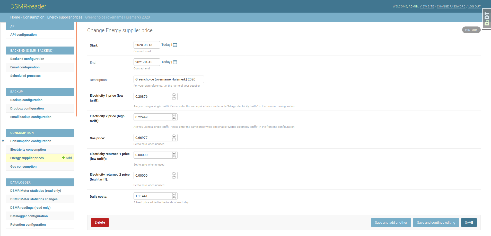 Ondersteuning voor vaste leveringskosten per dag · Issue #1048 · dsmrreader/dsmr-reader · GitHub