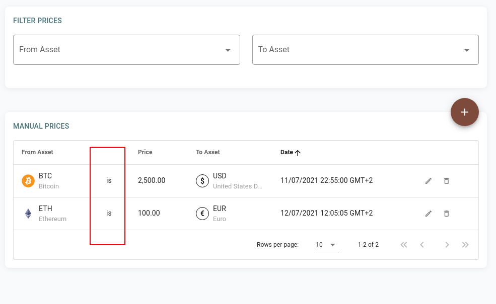 Manual price table add on column · Issue #3183 · rotki/rotki · GitHub
