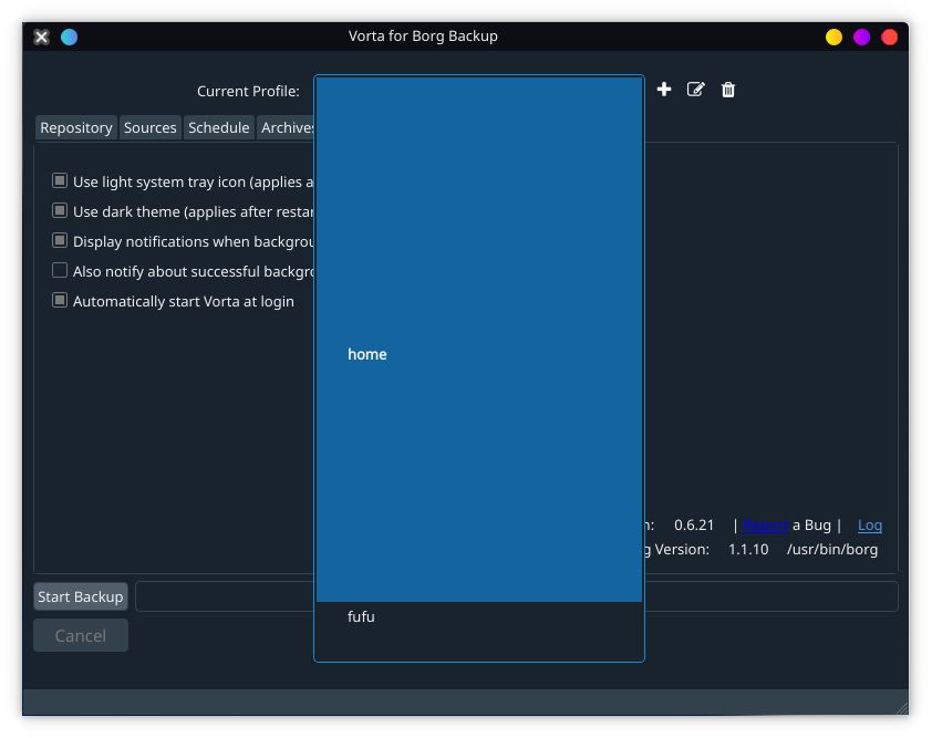 Oversized profile selection drop down · Issue #326 · borgbase/vorta · GitHub