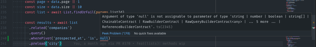 WherePivot, WhereNotPivot should accept null value · Issue #630 · adonisjs/lucid · GitHub