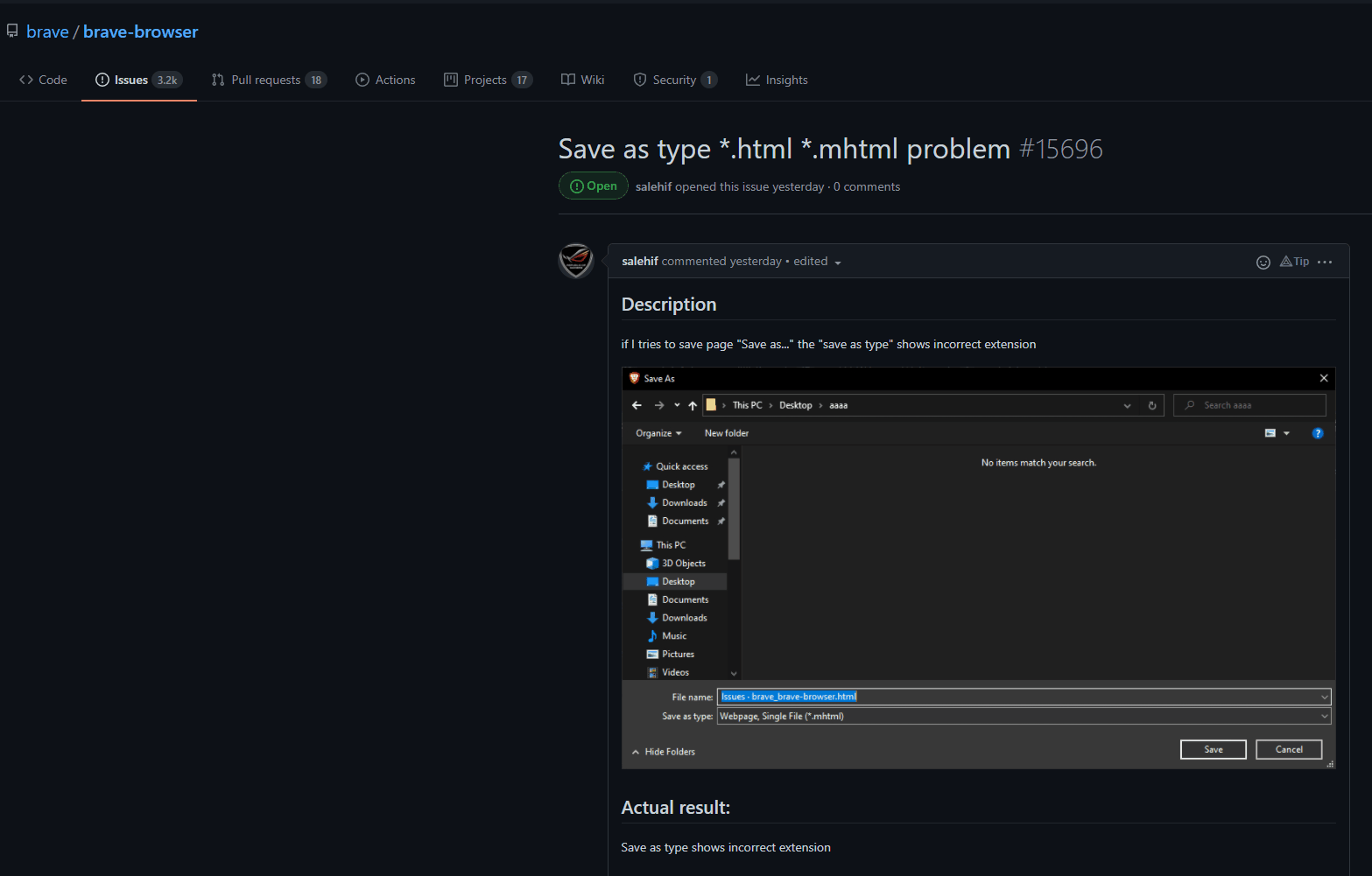 Save as type *.html *.mhtml problem · Issue #15696 · brave/brave ...