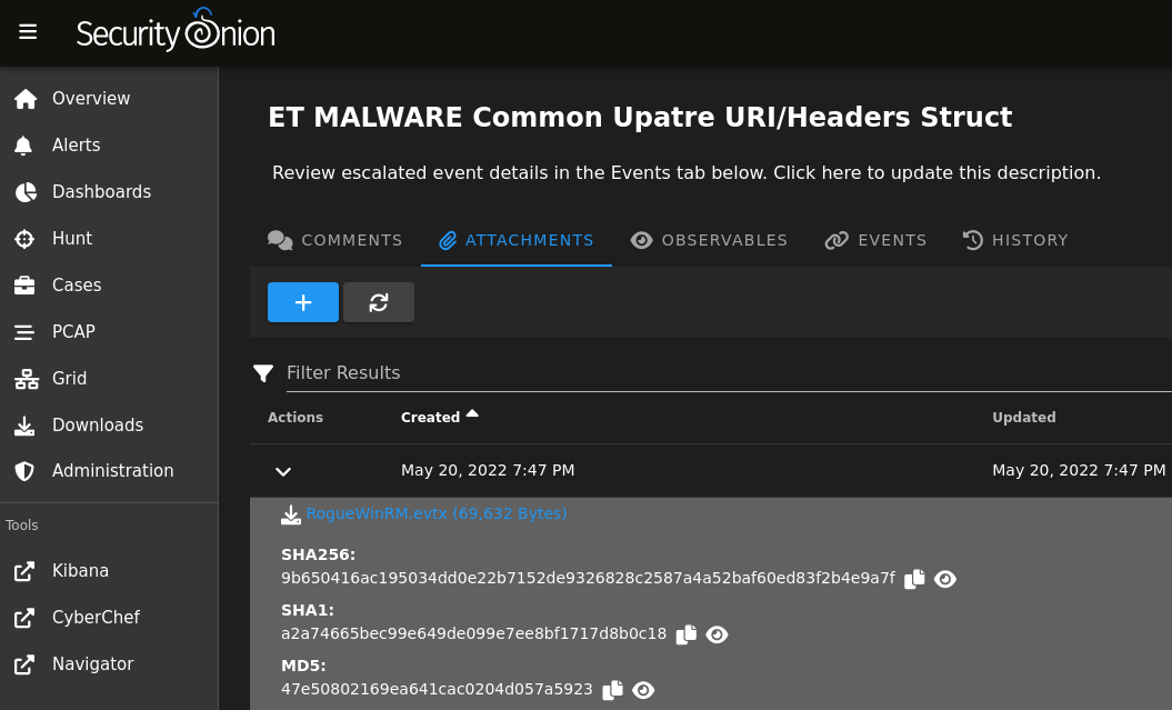 FEATURE: Add "observable" button next to hash for case attachments · Issue #7222 · Security ...