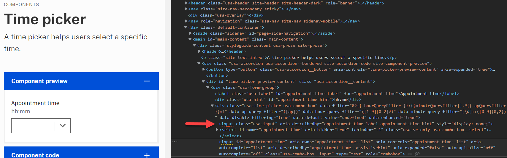 USWDS - Bug: Time Picker fails pa11y accessibility scans due to hidden text input · Issue #4954 ...