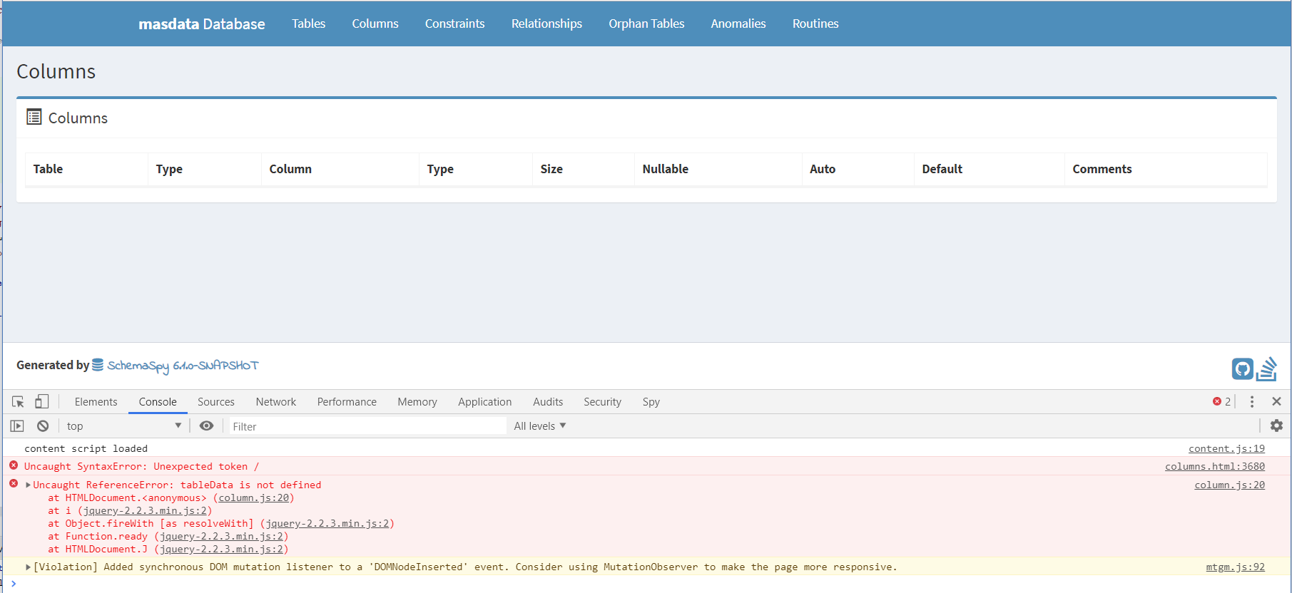 No columns listed in report · Issue #540 · schemaspy/schemaspy · GitHub