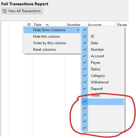 Debug error when right clicking on column header in "All Transactions ...