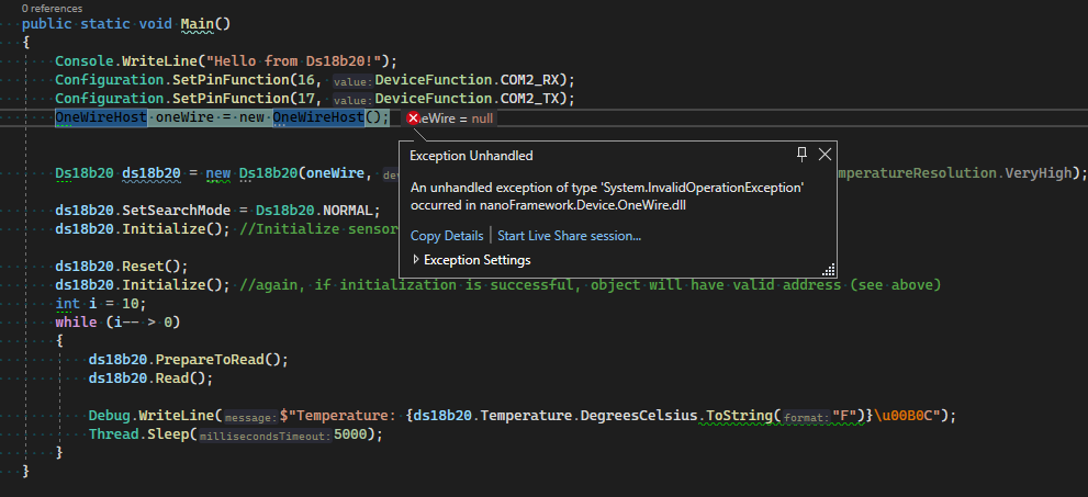 OneWireHost throws exception on initialization when program runs second ...