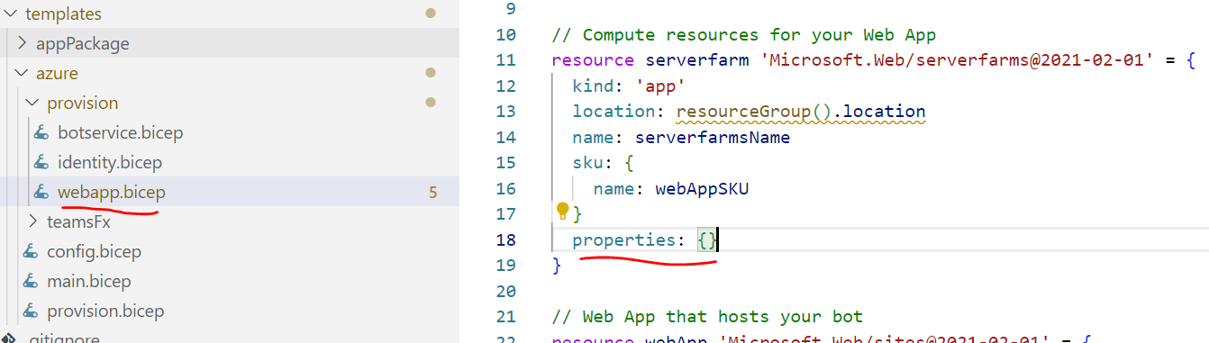 The template deployment 'botProvision' is not valid according to the validation procedure ...