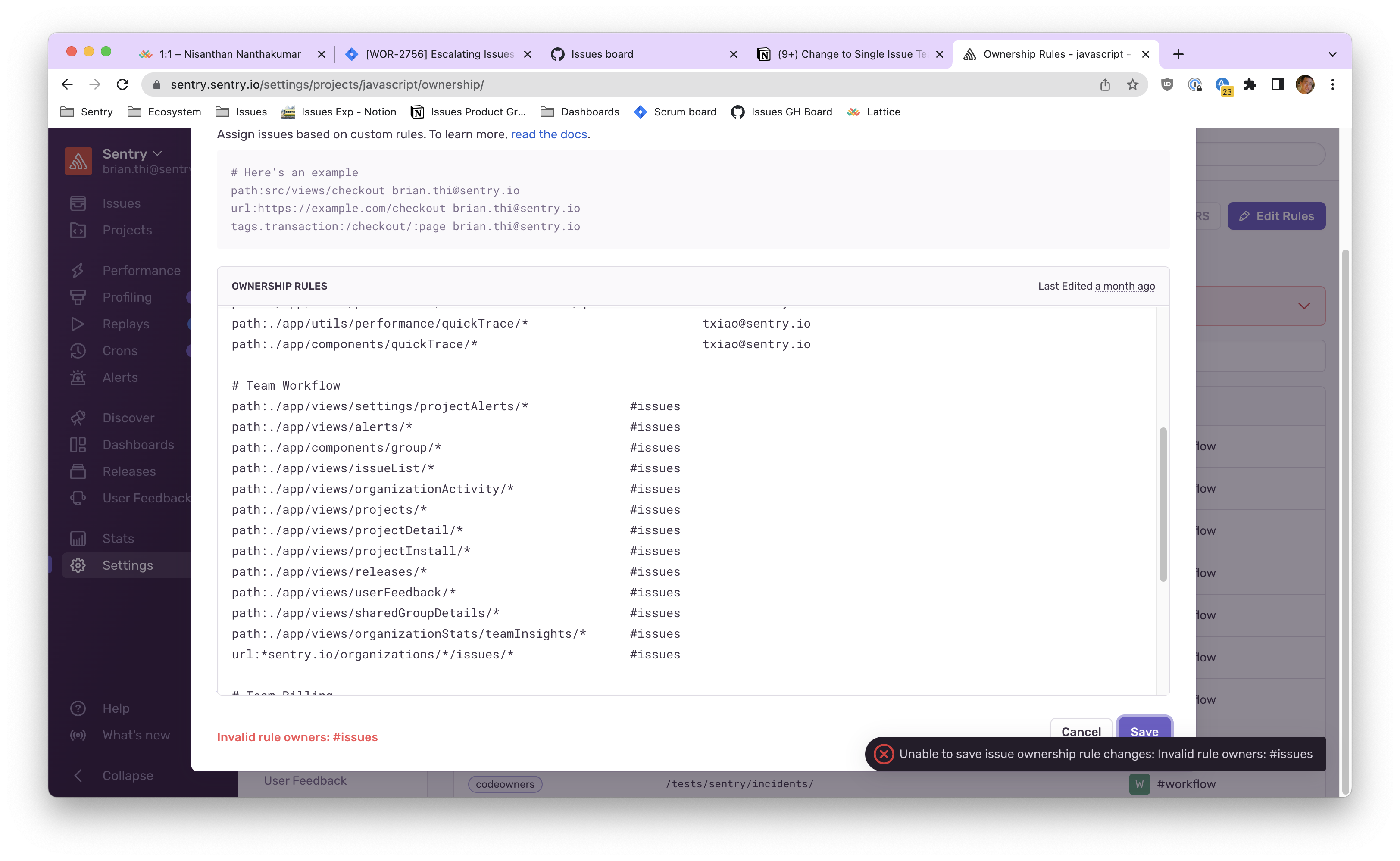 Make Ownership rule error clearer · Issue #49695 · getsentry/sentry · GitHub