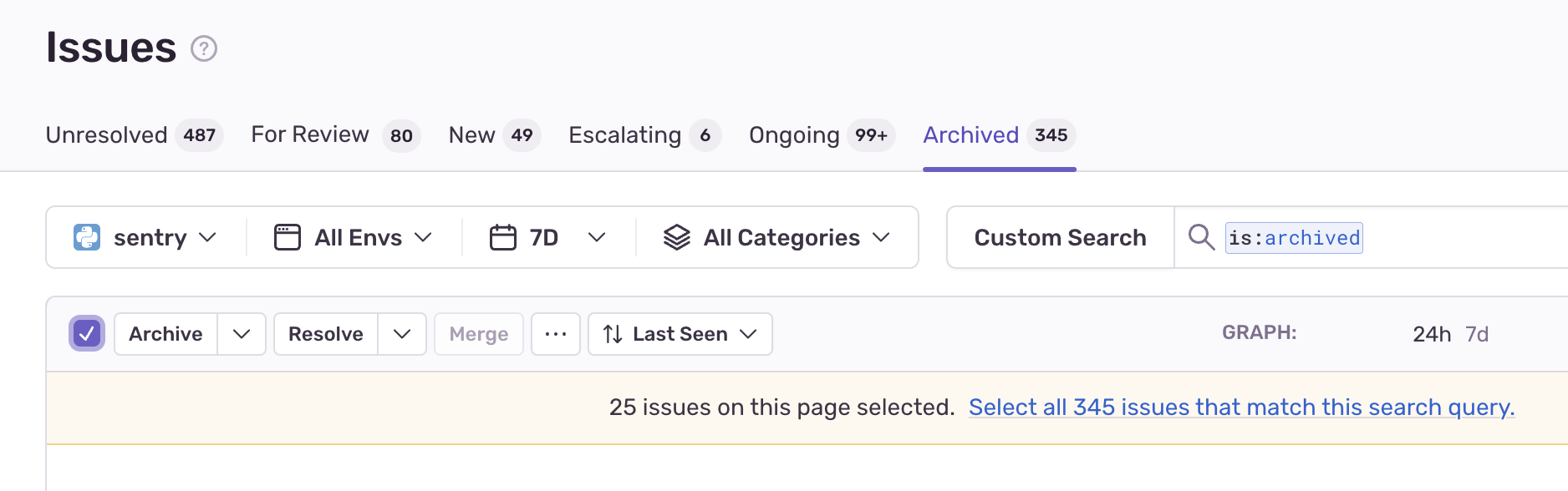 Remove Archive button while on Archive tab · Issue #50005 · getsentry/sentry · GitHub
