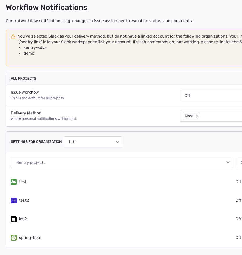 Clicking on settings link in a slack workflow notification doesn't take you to that project's ...