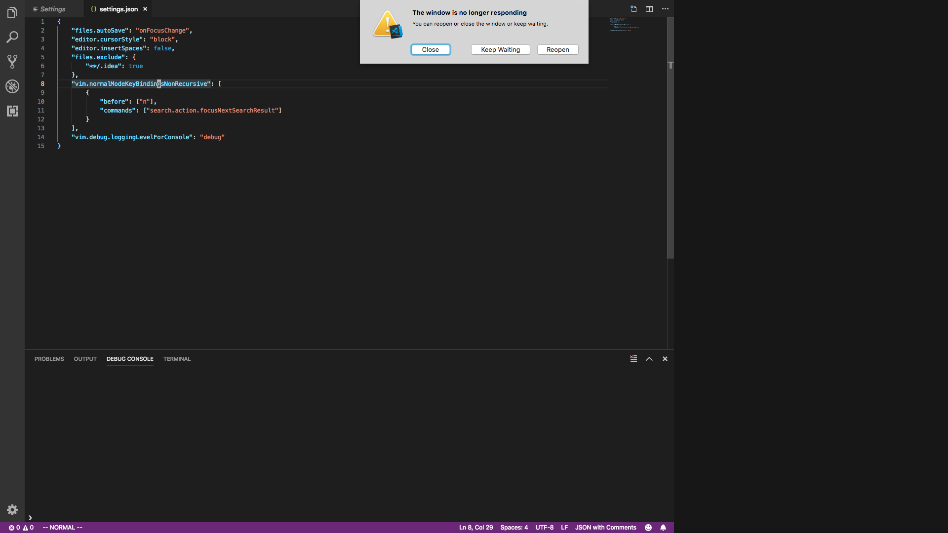 Crash caused by mapping · Issue #3785 · VSCodeVim/Vim · GitHub