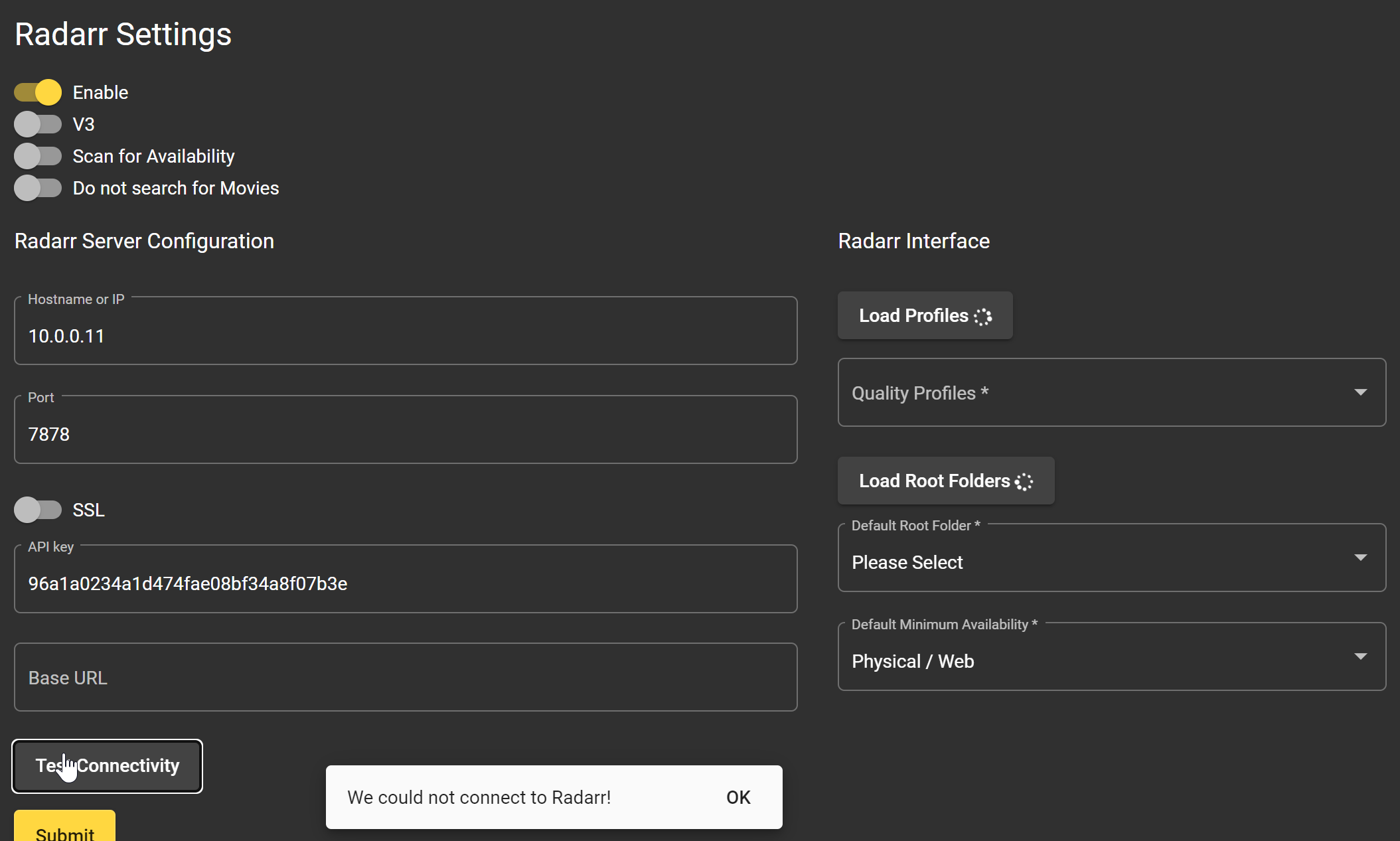 OMBI cannot connect to RADARR · Issue #4586 · Ombi-app/Ombi · GitHub