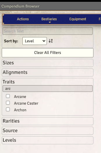 Feature Request: Improve the Traits filter in the Bestiary Compendium ...