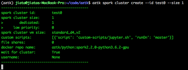 on cluster created with `--wait`, there is no feedback from the cli, and it looks like it is ...