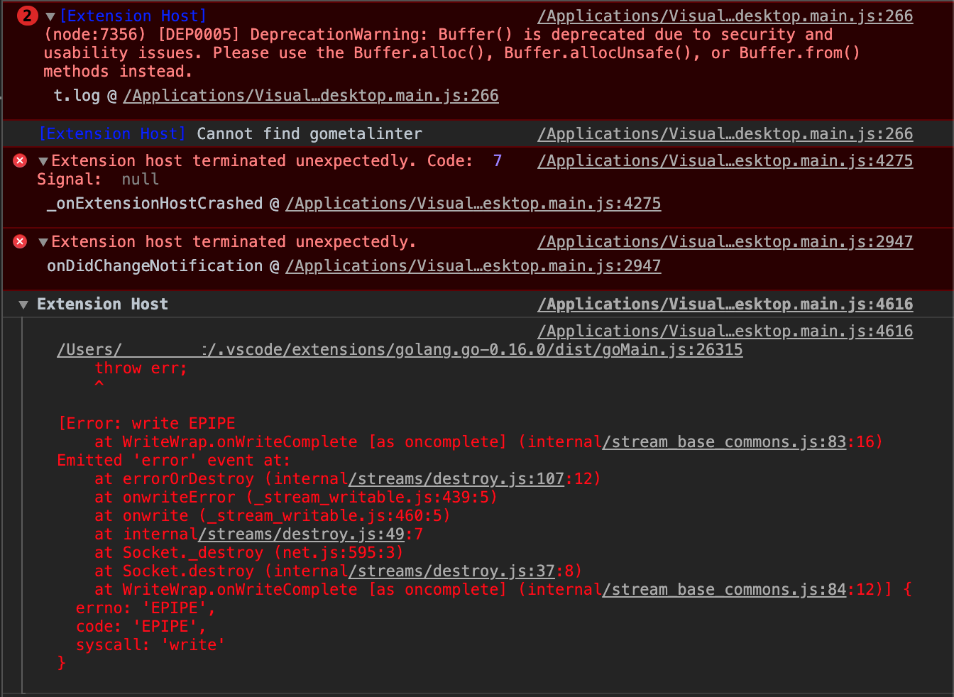 Extension Host Terminated Unexpectedly Macos Catalina Go Extension · Issue 104025 · Microsoft