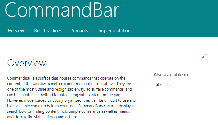 CommandBar page: Remnant FabricJS reference · Issue #5084 · microsoft/fluentui · GitHub