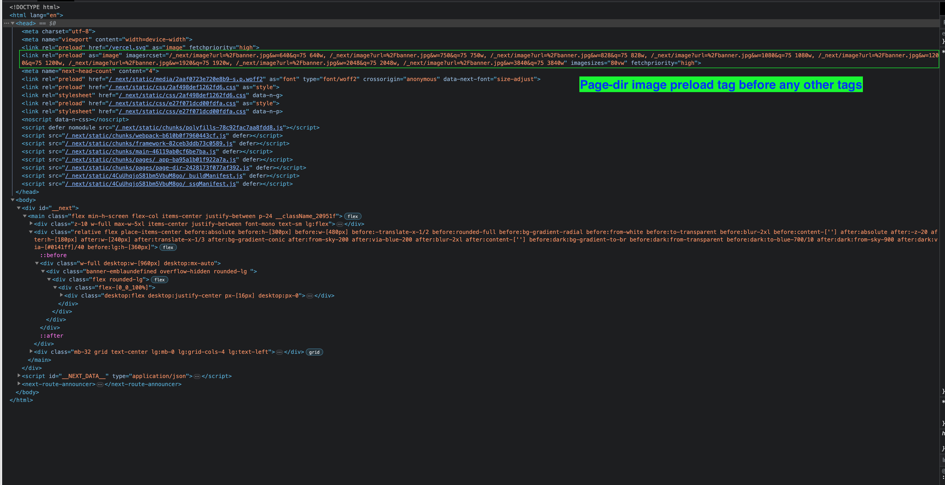 Next Image Preload Not Working As Expected In Appdir Affecting Lcp And Fp Order Of Preload Is
