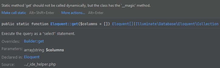 Code Inspection Warning Because Non Static Function Overridden By Static Function In Generated